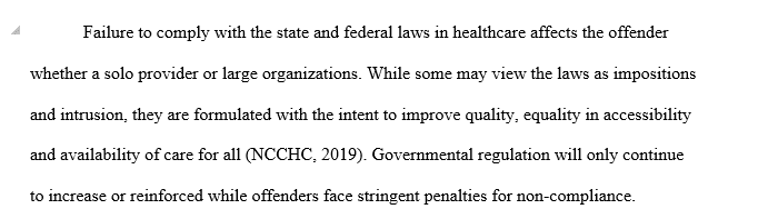 [Solved] Impact of failure to comply with state and federal laws ...