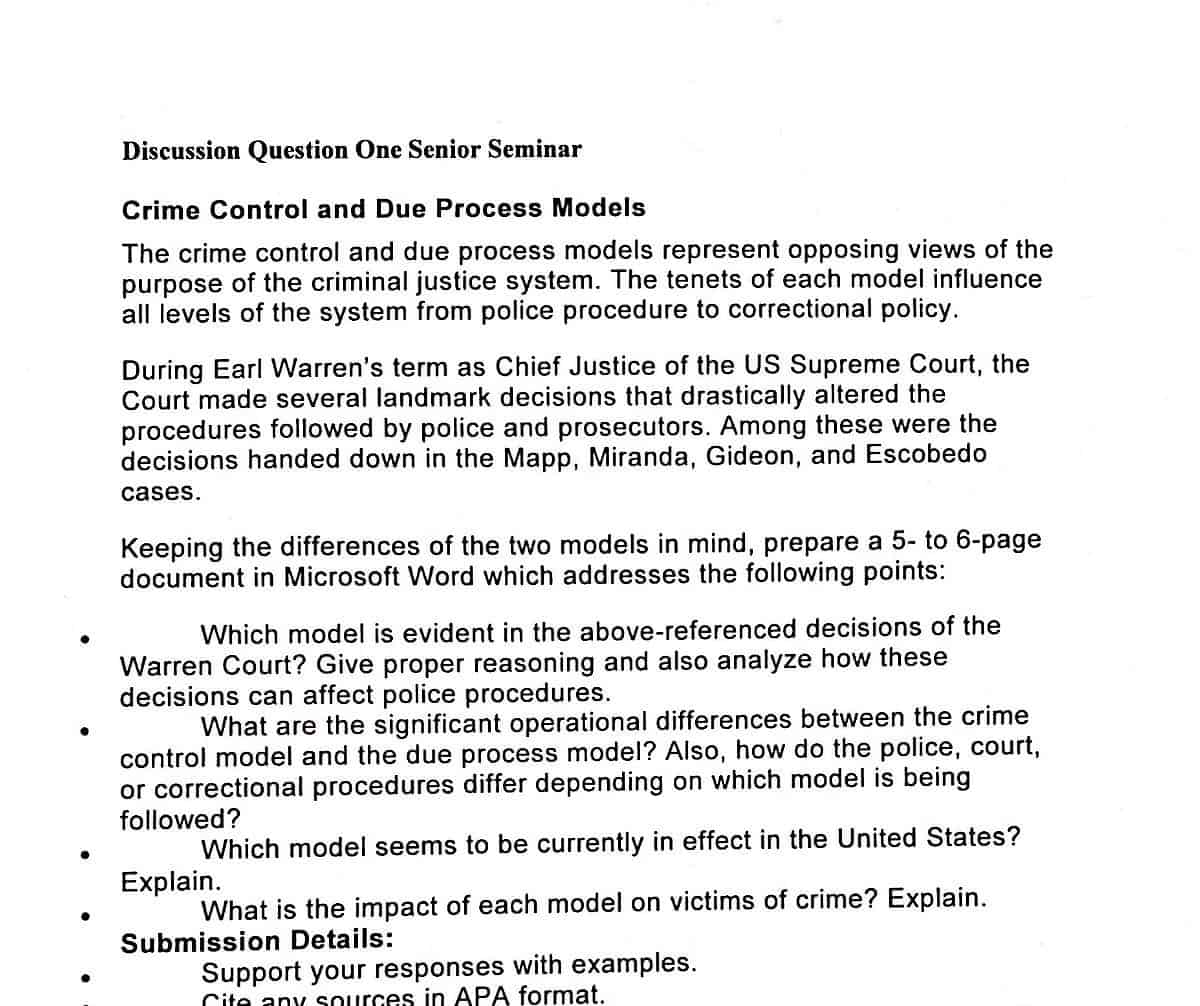 (Solved) - Crime control and due process models and due process models ...