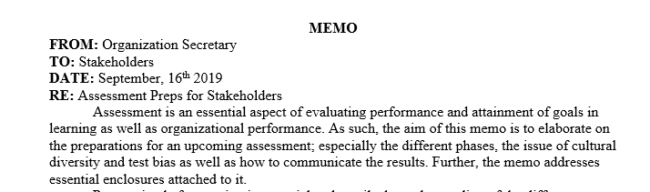 Write a letter or memo to stakeholders with references to preparations ...