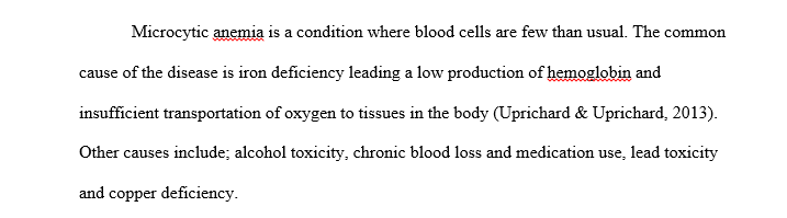 [Solved] Microcytic anemia:differential diagnoses and rationale ...