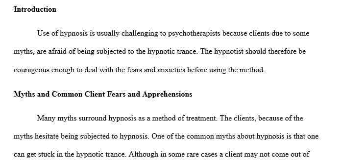 What are possible client fears or apprehensions regarding hypnosis ...