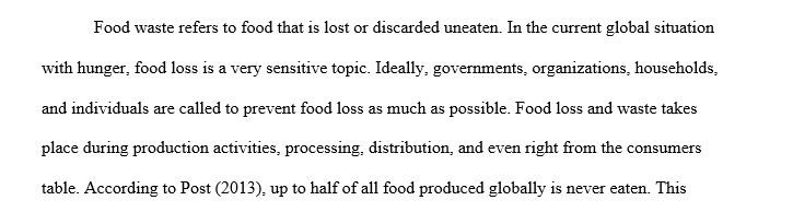 Write essay about food waste by using 5 articles ...
