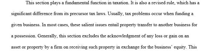 [Solved] Tax Impacts to Corporation and Shareholder of a IRC Sec. 351 ...