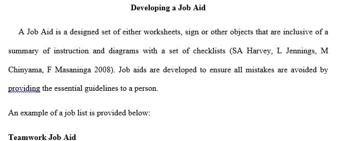 Create a one-page job aid that can be used to improve performance for a ...