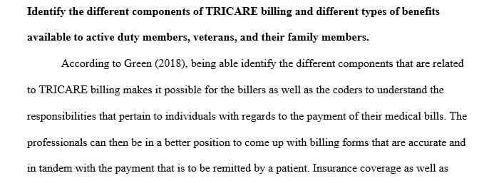 [Solved] Identify the different components of TRICARE billing and ...