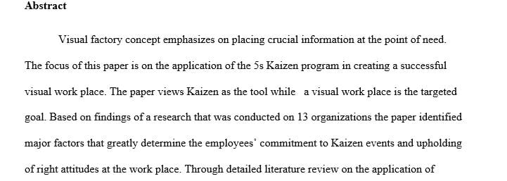 One page abstract on Visual Factory KAIZEN. – yourhomeworksolutions.com