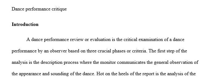 [Solved] What is a Dance Performance Critique - yourhomeworksolutions.com