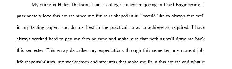 Write a one-to-two-page essay describing your course expectations ...