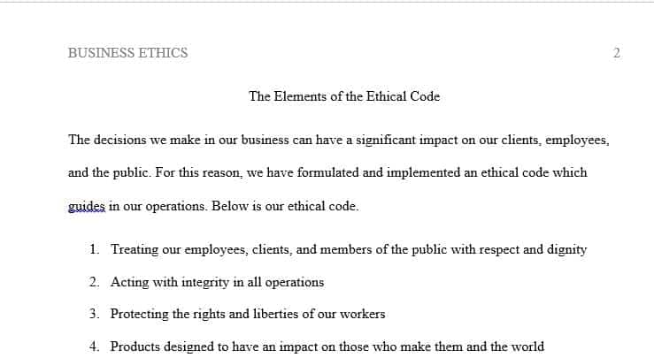 Business Code Of Ethics Examples