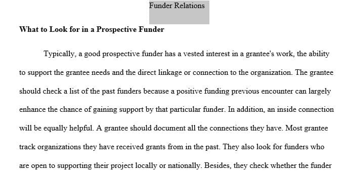 [Solved] Funder Relations - What should you look for in a prospective ...