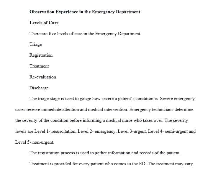 Observation experience paper in the Emergency department ...