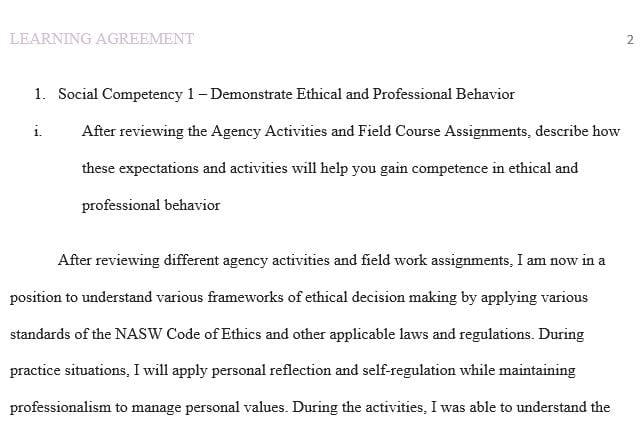 [Solved] Social Work Core Competency 1 – Demonstrate Ethical and ...