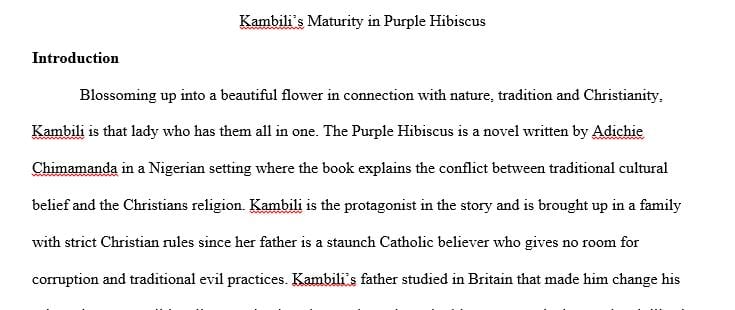 Write a five-paragraph essay on ( adichie’s novel Purple Hibiscus ...