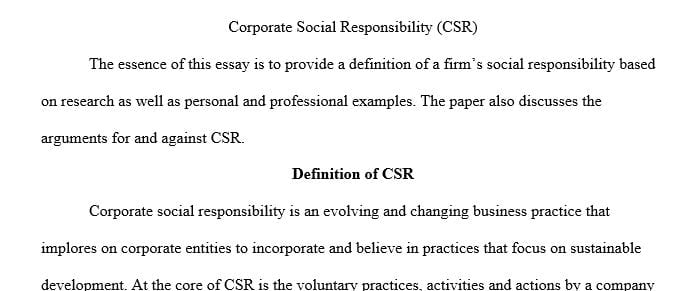 [Solved] Write a paper about Corporate Social Responsibility (CSR ...