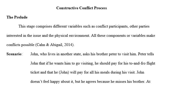 Write a paper in which you identify a conflict that you or someone you ...