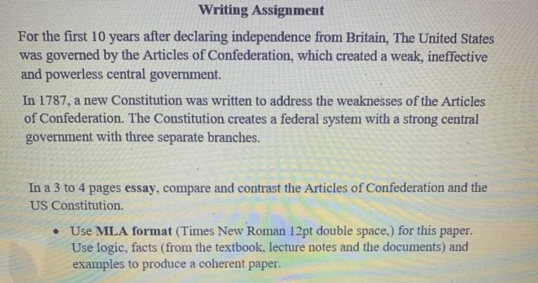 Compare and contrast the articles of confederation and the us ...