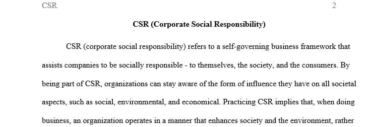 Define corporate social responsibility (CSR) in your own words ...