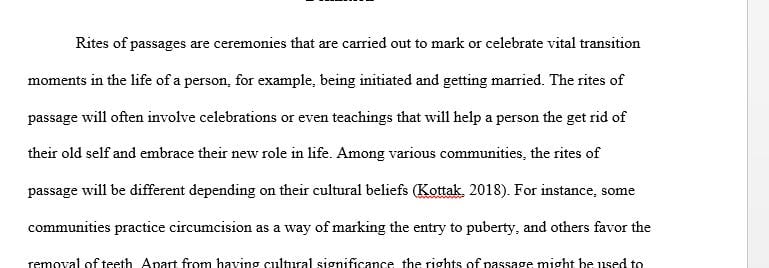 Define rite of passage. Identify three phases that ordinarily ...