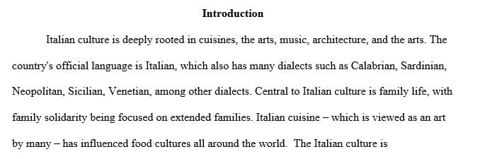 [Solved] Essay about the Italian Culture - yourhomeworksolutions.com