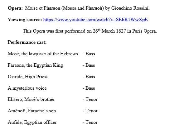 [Solved] List the performance cast and give a plot summary of the opera ...