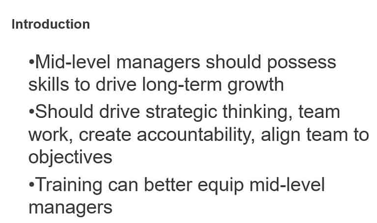 [Solved] Prepare a PowerPoint presentation to train mid-level managers ...
