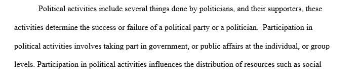 Write three paragraphs about the types of political activities for ...