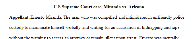 [Solved] Research the U.S. Supreme Court case, Miranda vs. Arizona ...