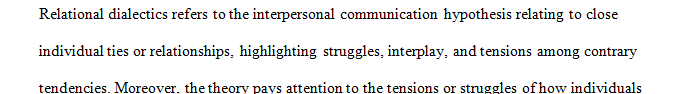 [Solved] Use the Relational Dialectics Theory to see what types of relational tensions are ...