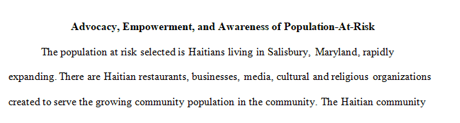 Advocacy, Empowerment, and Awareness of Population-at-Risk Assignment ...