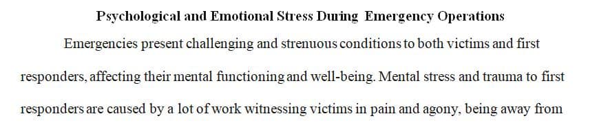 [Solved] Dealing with disaster stress is an integral component of ...