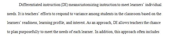 Describe differentiated instruction. - yourhomeworksolutions.com