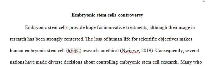 [Solved] Embryonic Stem Cell Controversy - yourhomeworksolutions.com