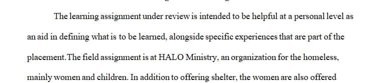 The learning contract acts as a guide to help the student and the field ...