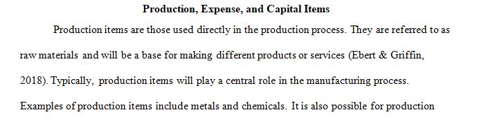 [Solved] Describe and differentiate between production items, expense ...