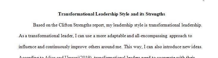 Describe your leadership style from your Clifton Strengths Signature ...