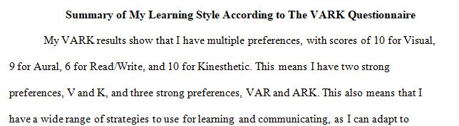 Provide a summary of your learning style according the VARK ...